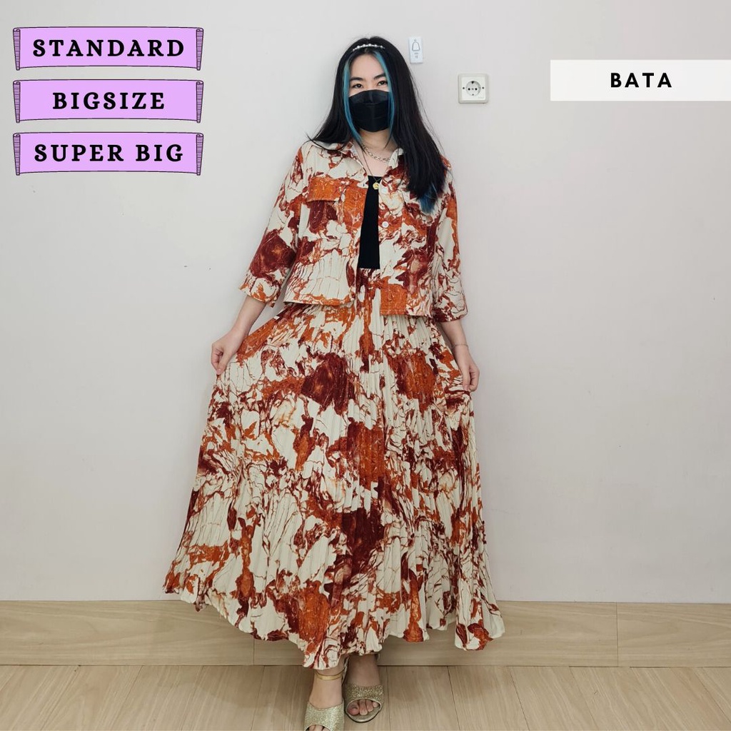 Jual 4744 tanari floral button pocket long sleeves plisket skirt one ...