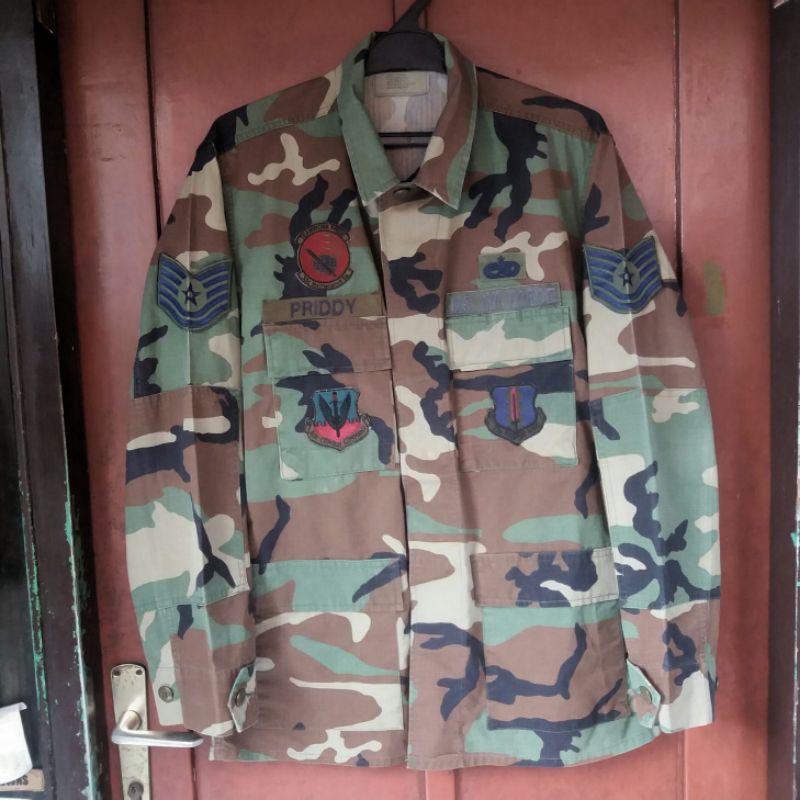 Jual BDU Woodland Us Army Issue USAF Full Patch Kemeja Second Original ...