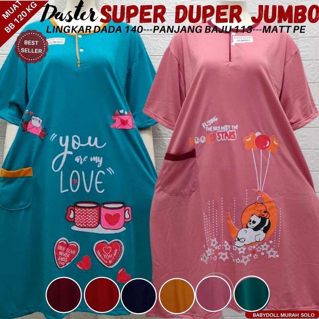 Jual (Dst Super Duper Jumbo) Daster Tidur Wanita Bahan Kaos Lingkar ...