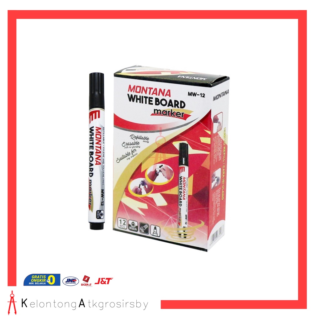 Jual Spidol / Sepidol Whiteboard White Board (12pcs) Hitam Montana MW ...
