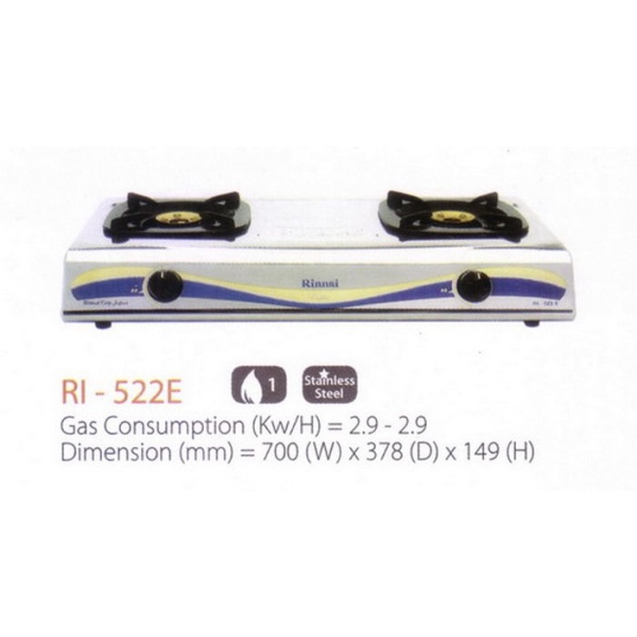 Jual RINNAI KOMPOR GAS 2 TUNGKU STAINLESS RI- 522E | Shopee Indonesia
