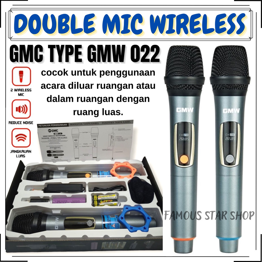 Jual GMC Microphone wireless GMW 022 Mic Karaoke Double Tanpa Kabel | 2 ...