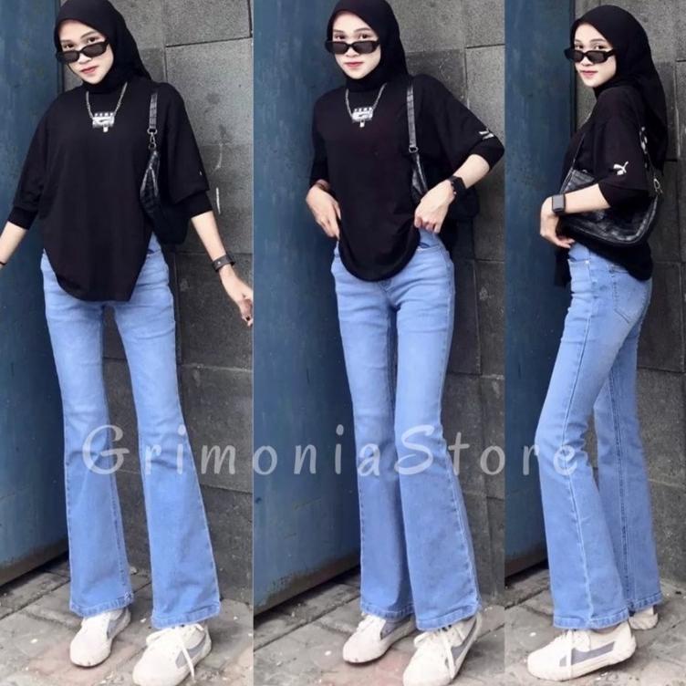 Jual HARGA TERMURAH GS -Celana Jeans Zeniva Highwaist Cutbray Flared- Streetch Premium Quality ...