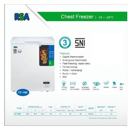 Jual RSA CF160 Chest Freezer RSA CF-160 Freezer Box (Depok dan ...