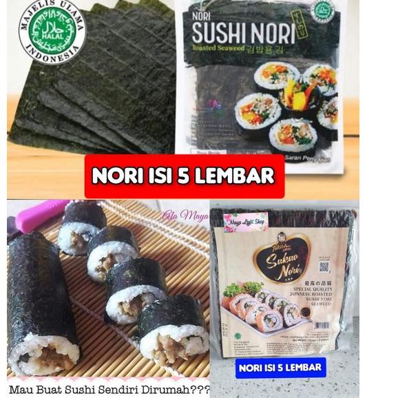 Jual Promo Keren Nori sushi isi 5 lembar halal murah rumput laut bahan ...