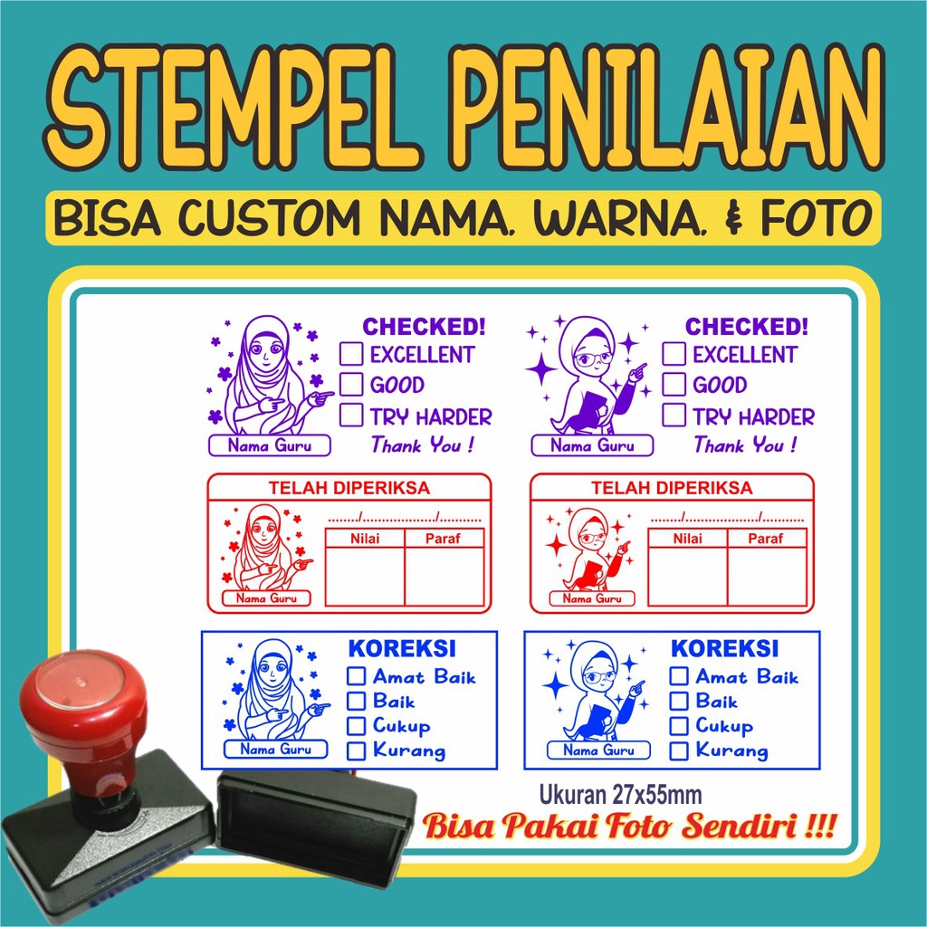 Jual [Custom Foto dan Nama] Stempel penilaian guru ukuran 27x55mm ...