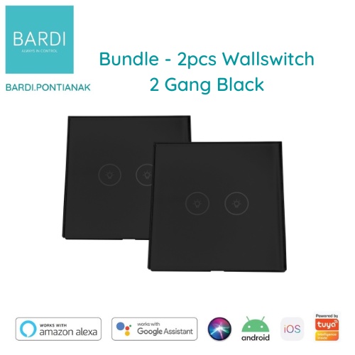 Jual Bundle 2 pcs Bardi Smart WiFi Touch Wallswitch - EU 2 Gang (Hitam) | Shopee Indonesia