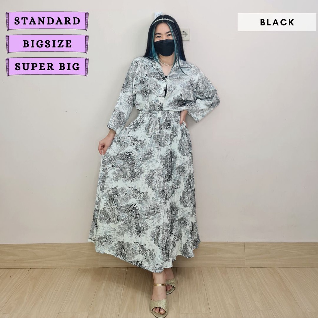 Jual 4744 tanari floral button pocket long sleeves plisket skirt one ...