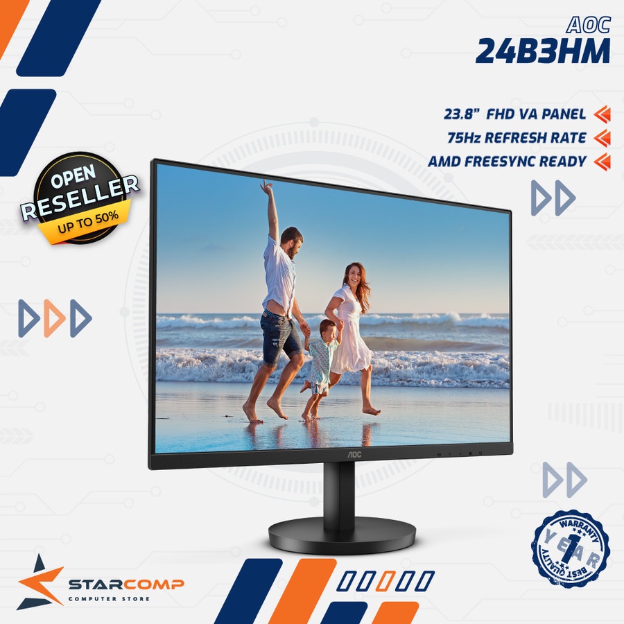Jual AOC 24B3HM Monitor LED 24" VA 1080p 75Hz VGA HDMI Frameless 24 ...