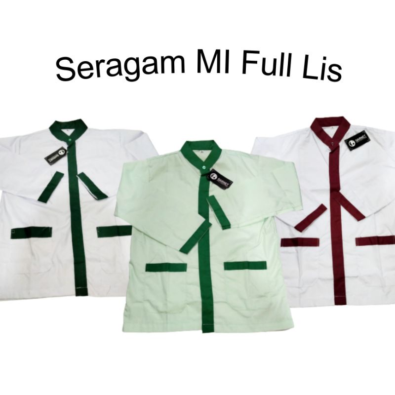 Jual Seragam Kemeja MI Putih Lis Merah - Putih Lis Hijau - Hijau Lis ...