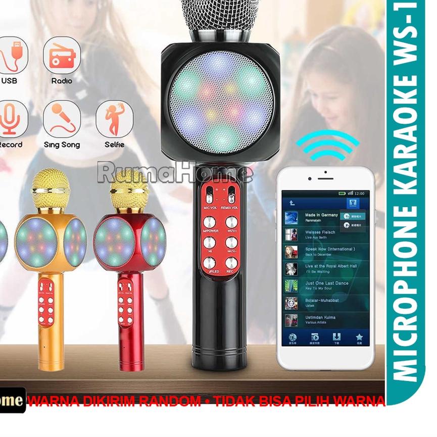 Jual ♦ WS-1816 Mic Wireless Bluetooth Karaoke LED RGB cas ulang / WS1816 Microphone Speaker KTV ...