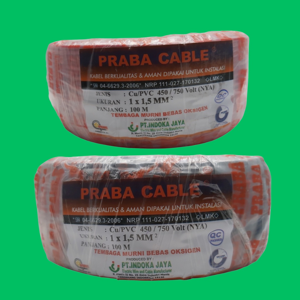 Jual Kabel Llistrik Tunggal NYA 1,5 100MM Kabel NYA Praba 1,5 100 Meter ...