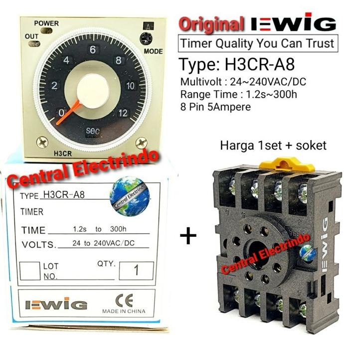 Jual TIMER EWIG H3CR-A8 MULTIVOLT 24V-240VAC/DC+SOCKET EWIG. | Shopee ...