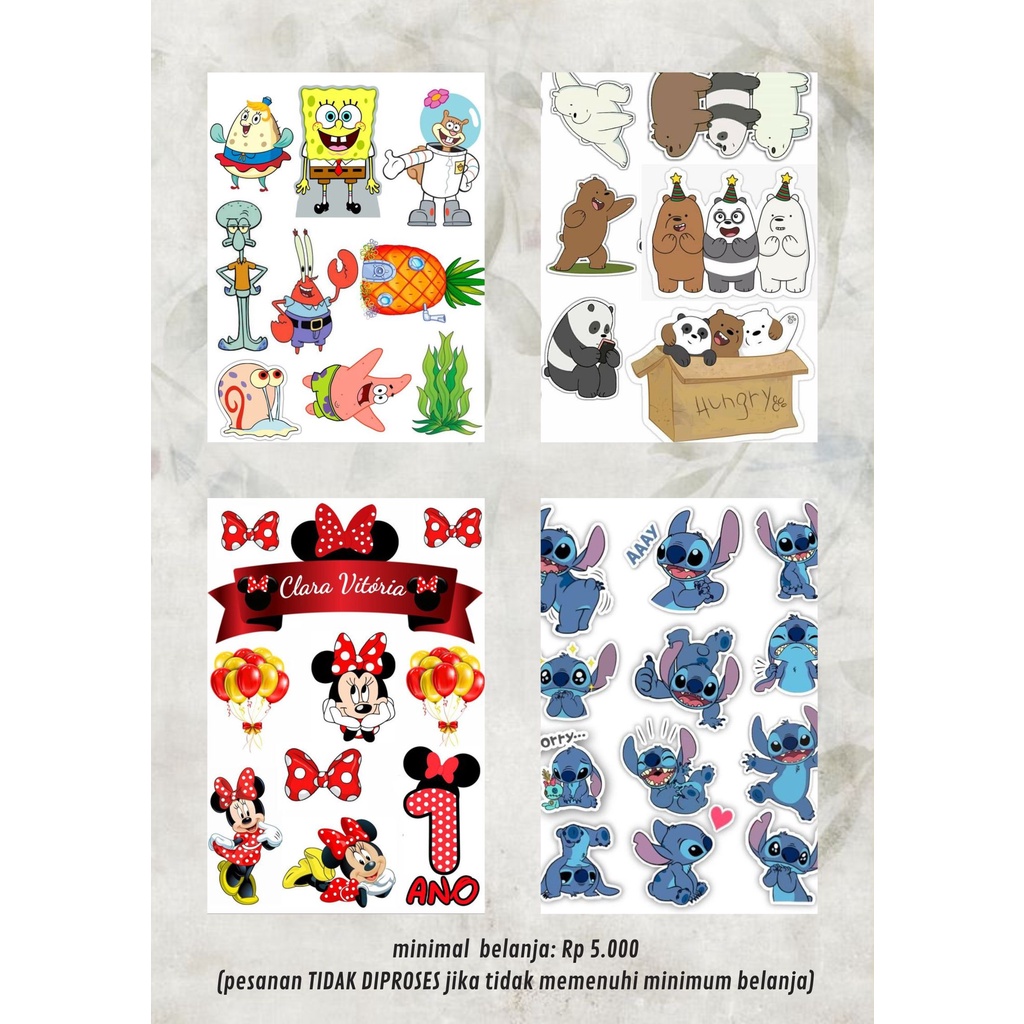 Jual sticker cute aesthetic for laptop/hp (micky mouse, spongebob dll ...