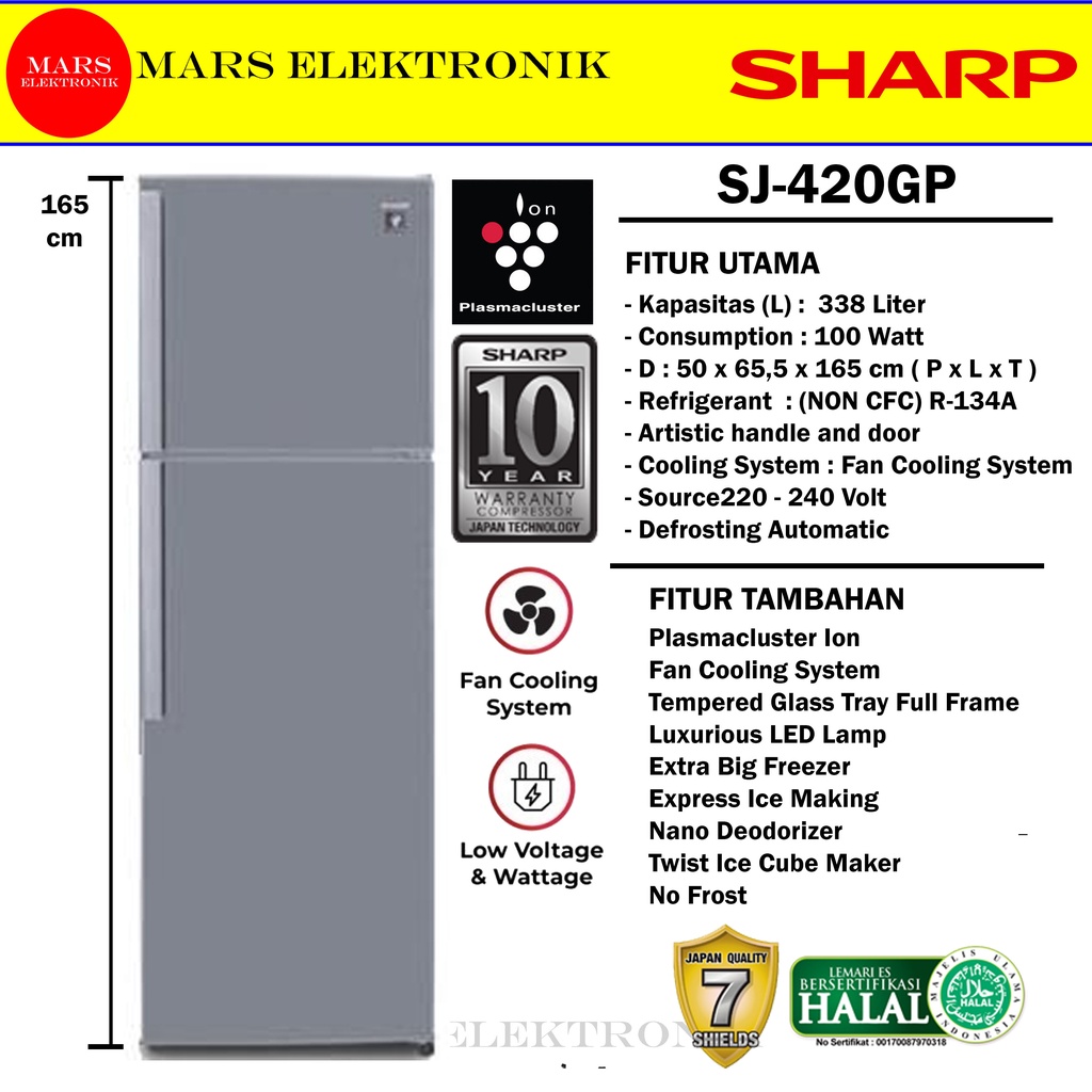 Jual KULKAS SHARP SJ-420GP-SD / 338 LITER / SJ 420 GP / PLASMA CLUSTER ...
