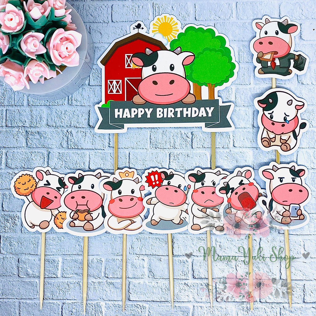 Jual Topper Cake Hiasan Kue Ulang Tahun Anak Motif SAPI COW MOMO ...