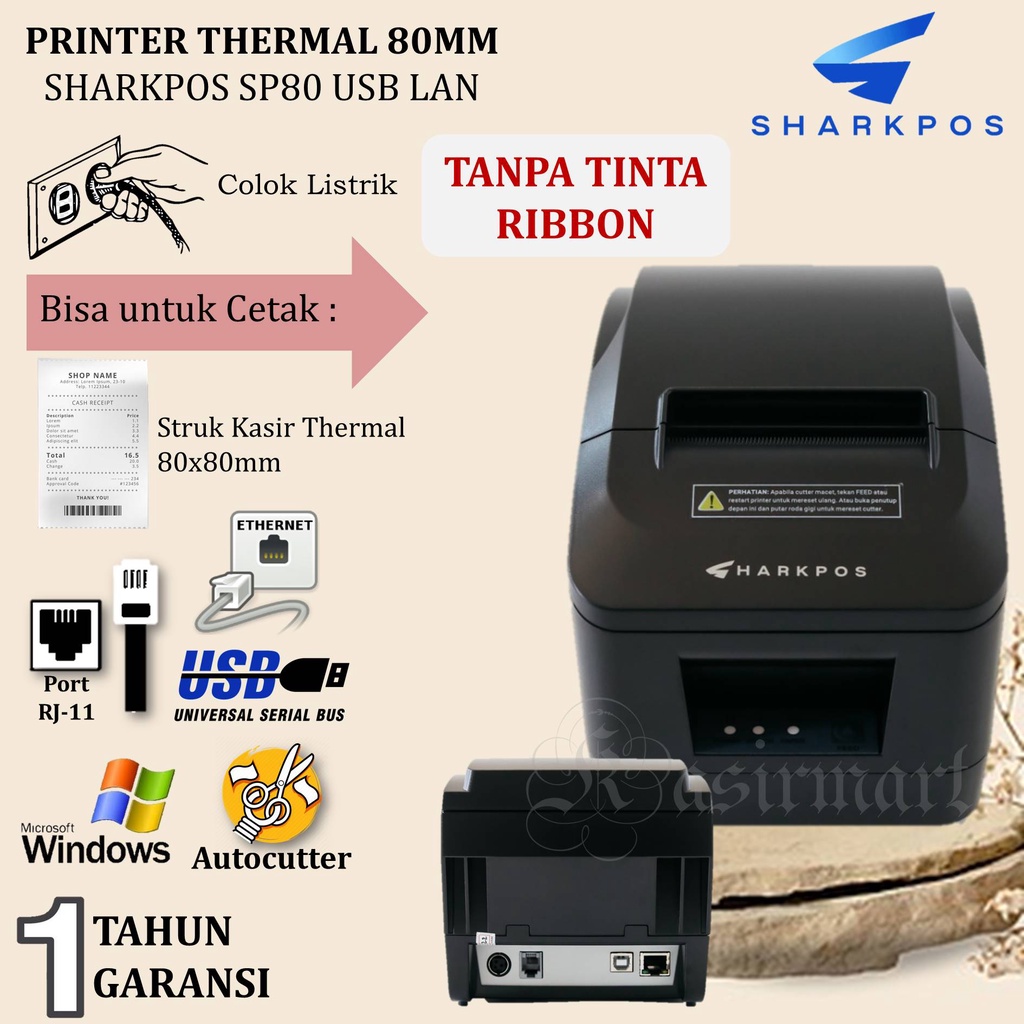 Jual Printer Dapur 80mm AUTO CUT Sharkpos SP 80UL Printer Cetak Struk Thermal Pembayaran Kasir ...