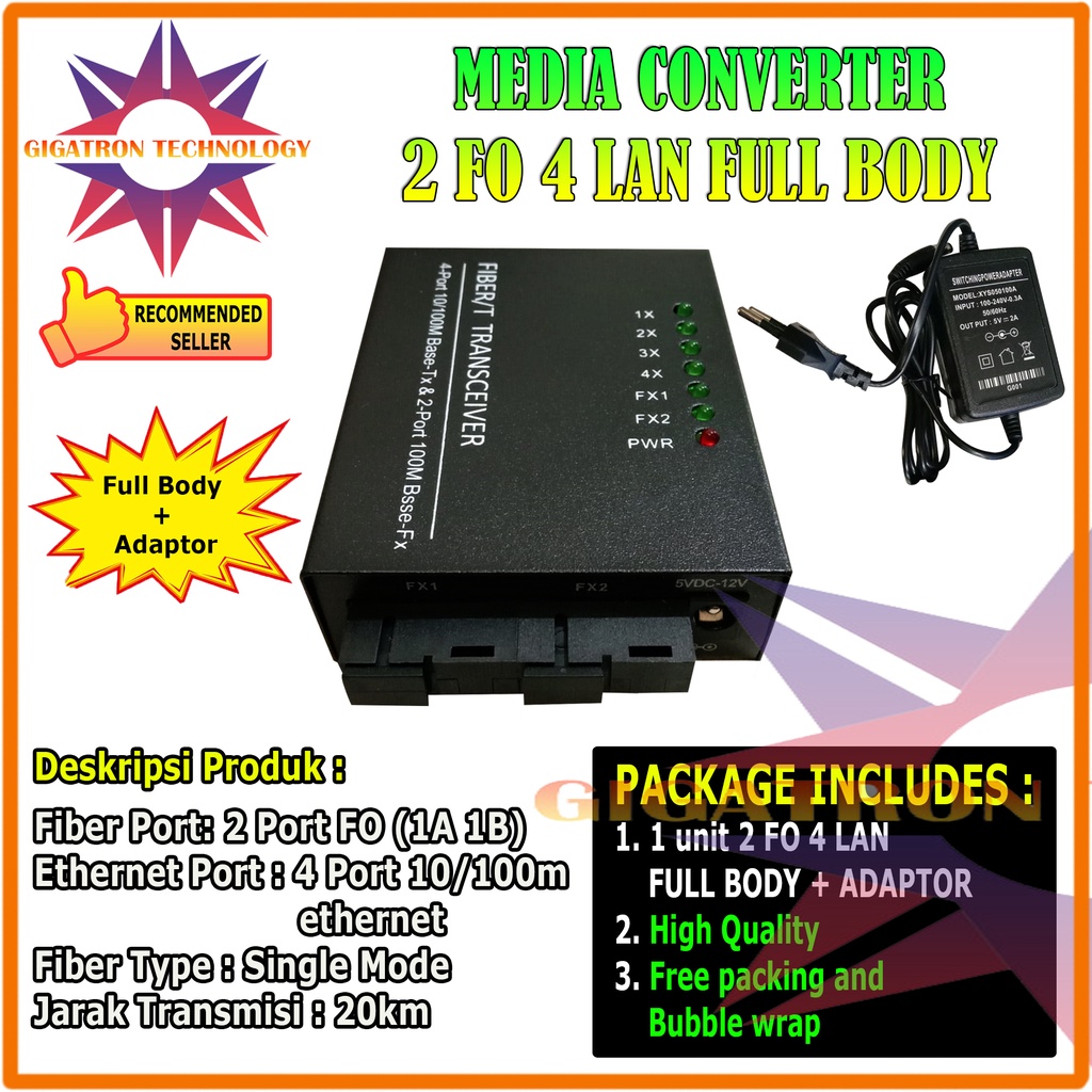 Jual Media Converter Fiber Optic 2 Port FO 4 Port LAN 10/100 Full Body / Switch Fiber Optik 2 FO ...