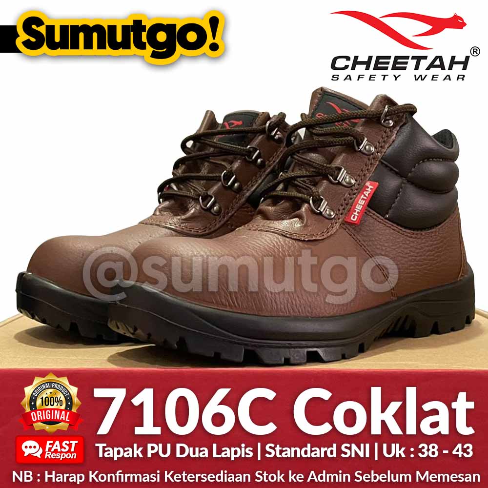 Jual Cheetah 7106C Coklat Sepatu Safety Semi Boot Lace Up Bertali ...