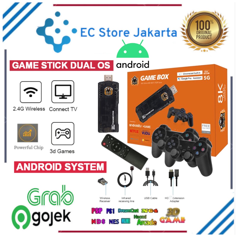 Jual 4K Game Stick X8 Dual OS Android Game Console HDMI TV Retro ...