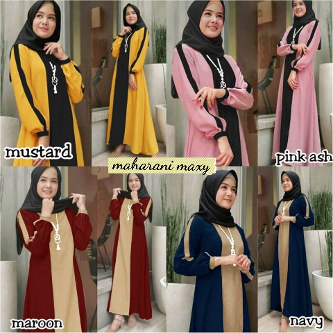 Jual MAHARANI - LONG DRESS MAXI WARNA POLOS KOMBINASI 2 WARNA KUNING ...