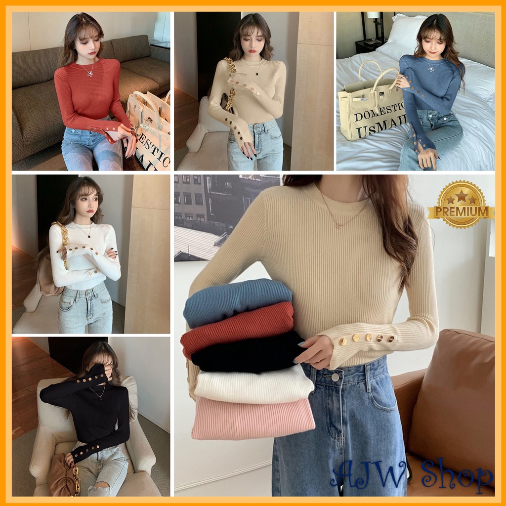 Jual AJW Inner Rajut Lengan Panjang Kancing Gold Korean Style Import ...