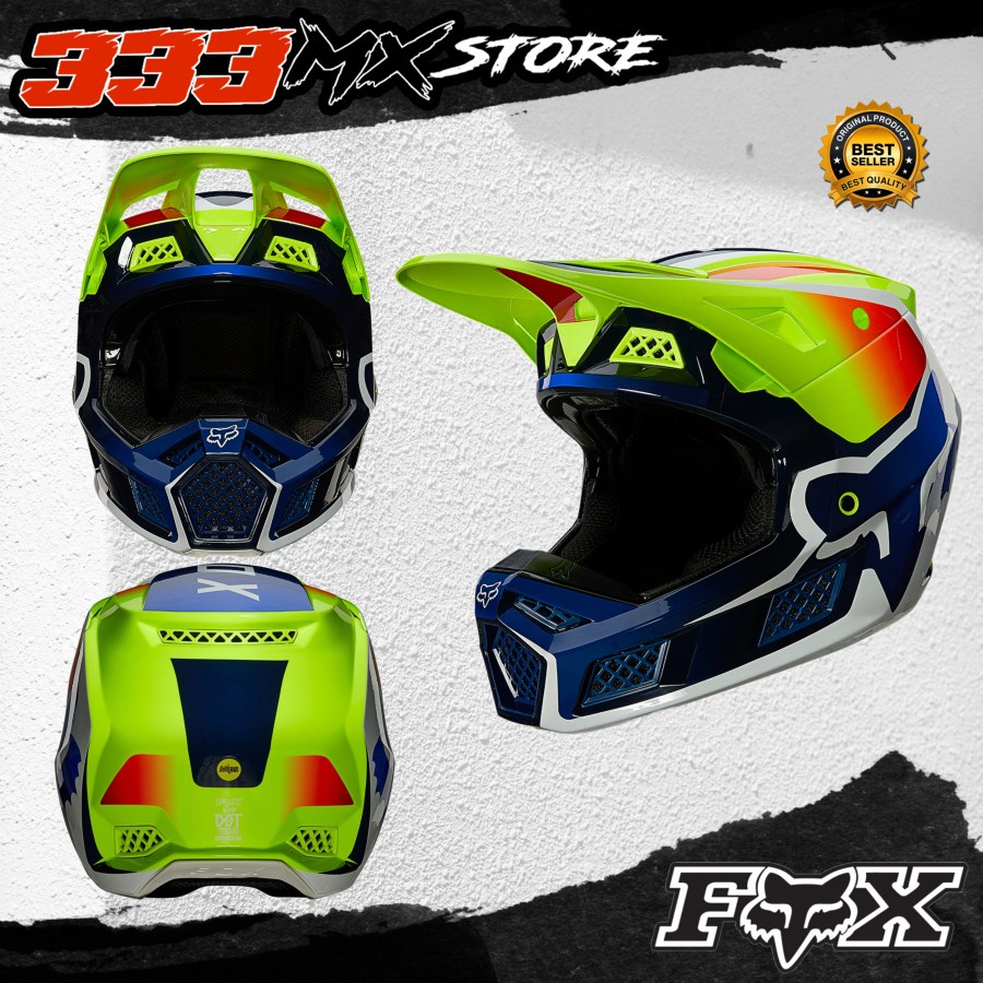 Jual HELM CROSS FOX V3 RS WIRED FLO YELLOW HELMET TRAIL FOX V3 ORIGINAL ...