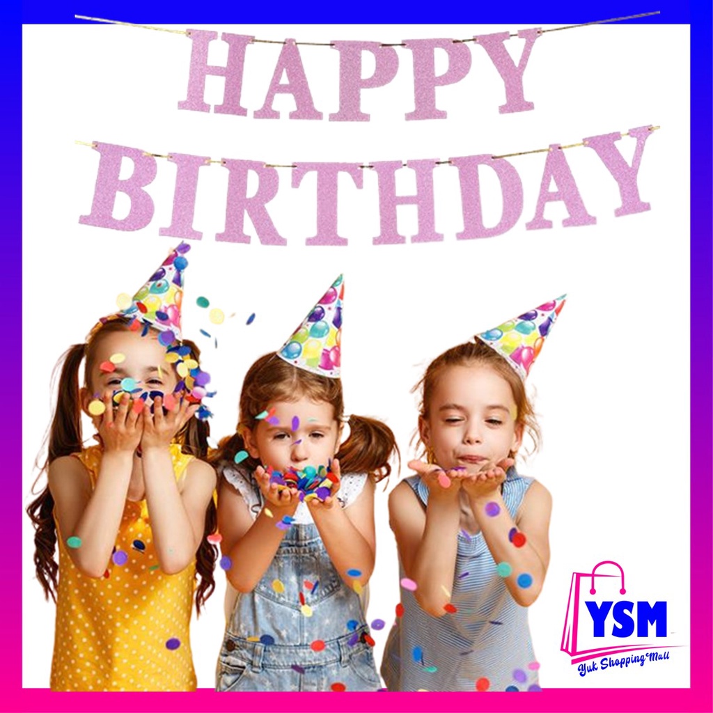 Jual YSM Banner Happy Birthday Huruf Glitter Warna Warni Backdrop Pesta ...