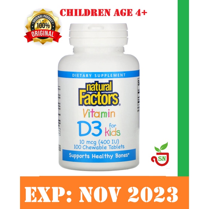 Jual Natural Factors Vitamin D3 for Kids Strawberry 400IU 100 Chewable ...