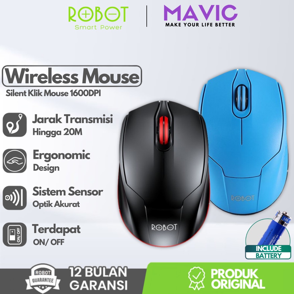 Jual ROBOT M310 Wireless Mouse Silent Mouse Gaming 2.4GHz 1600DPI ...