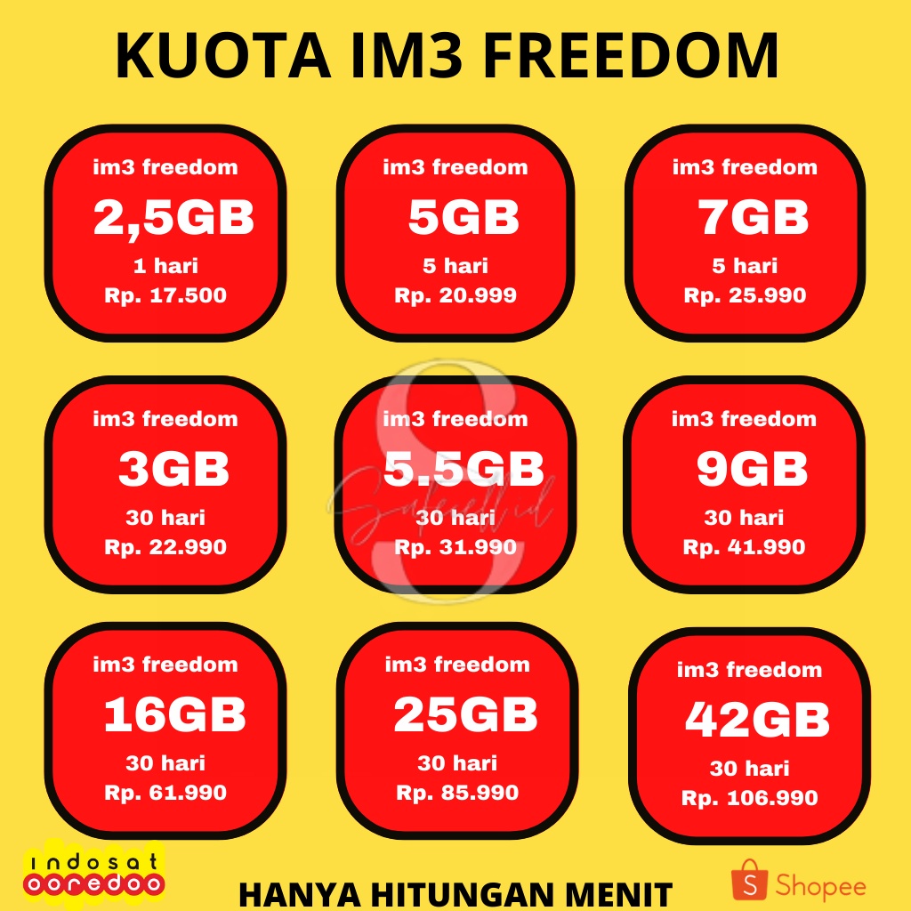 Jual PROMO PAKET DATA KUOTA INDOSAT FREEDOM IM3 INTERNET FULL 24 JAM ...
