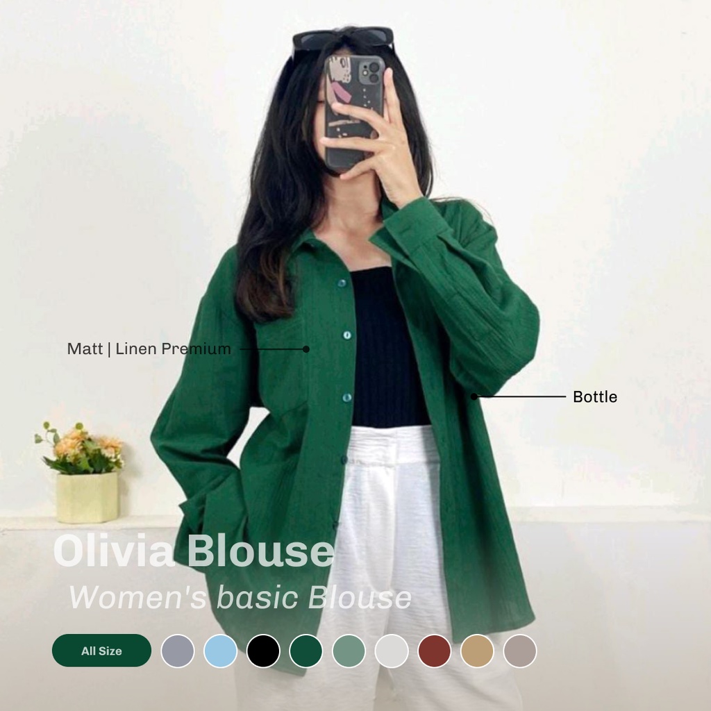 Jual Olivia Blouse | Blouse kancing basic dan saku kanan | Kemeja Oversized | Shopee Indonesia