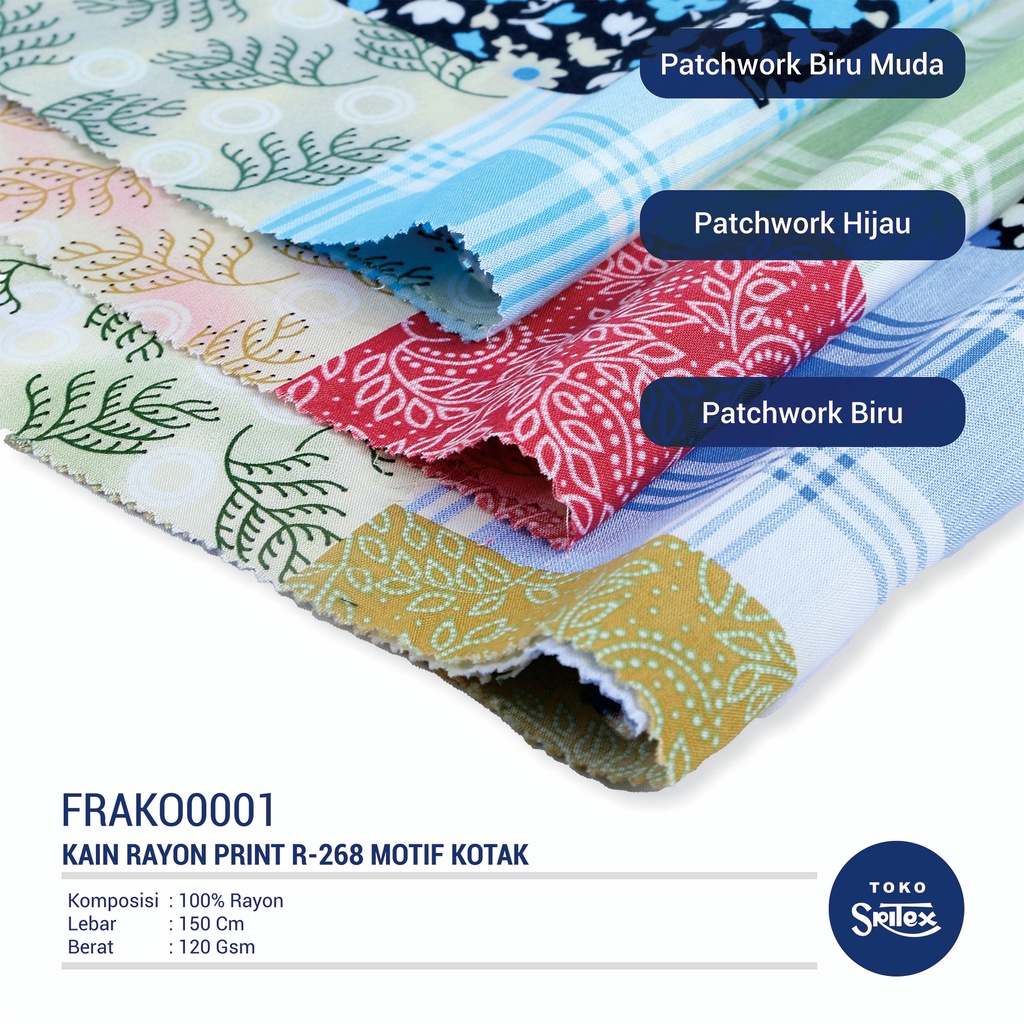 Jual Toko Sritex Kain Rayon Print Kotak Patchwork Premium Ekspor, R268 ...