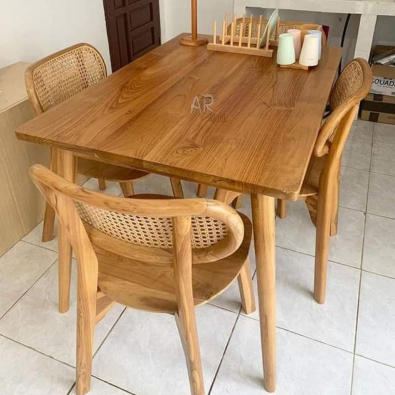 Jual Meja Makan Set Kombinasi 4 Kursi Makan Mix Kayu Jati | Shopee Indonesia