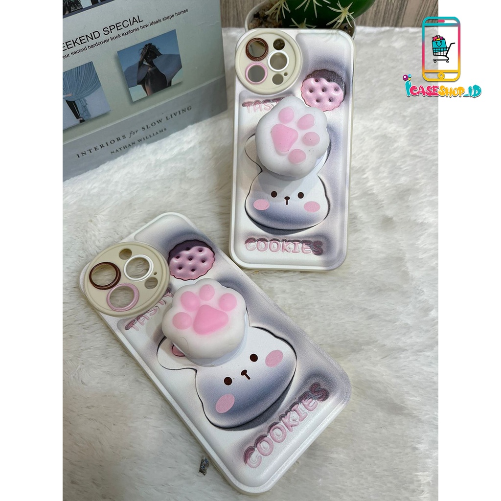 Jual BS02 SOFTCASE GAMBAR 3D MOTIF COOKIES RABBIT POP SOCKET CAT PAW ...