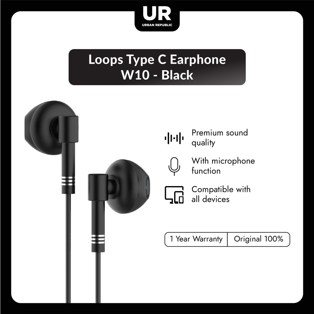 Jual Loops Type C Earphone W10 - Black | Shopee Indonesia