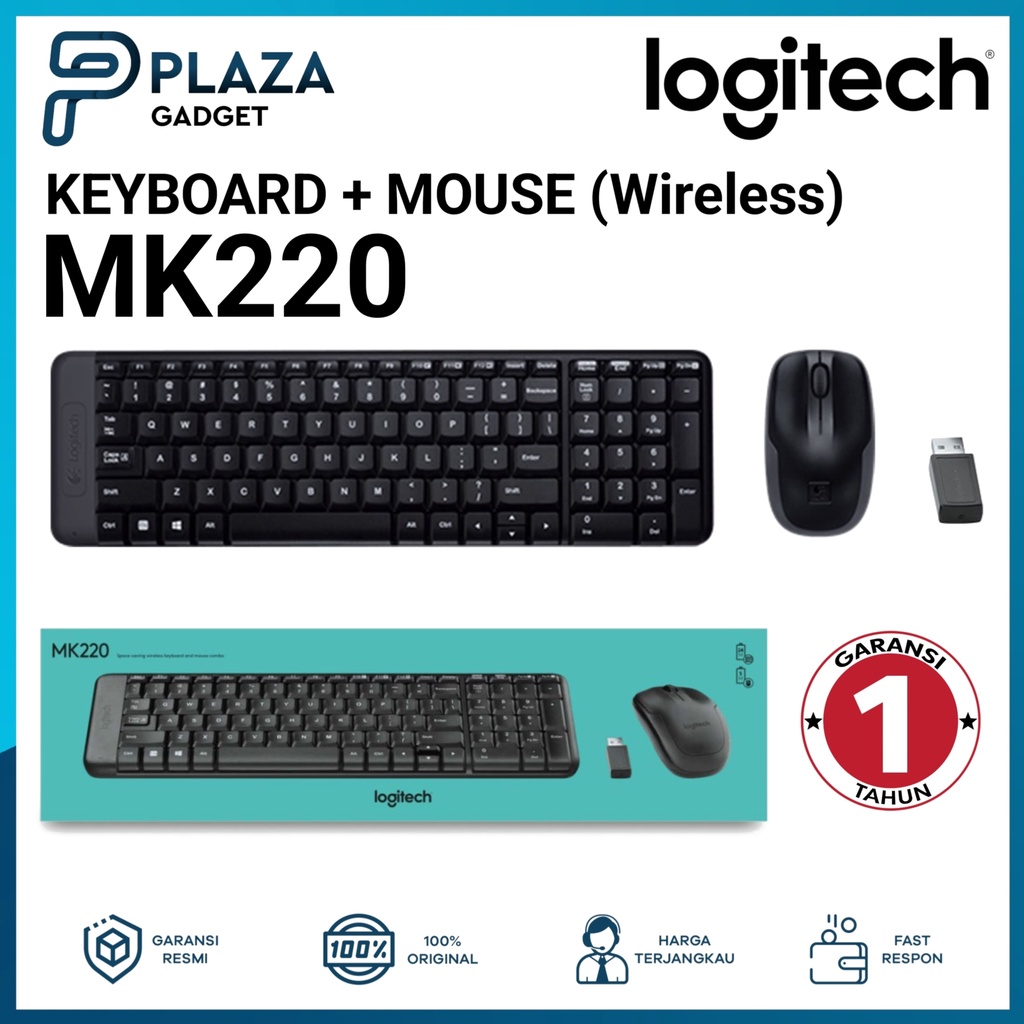 Jual Logitech Keyboard Plus Mouse MK220 Wireless Garansi Resmi 1 Tahun ...
