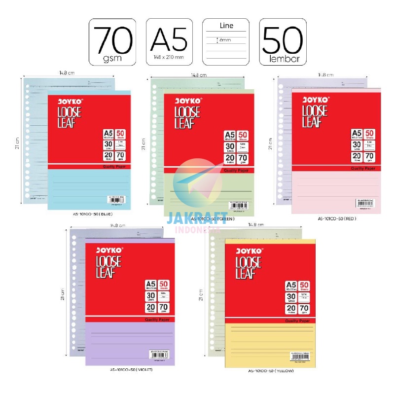 Jual (50 Lembar) Kertas Binder Note JOYKO A5-101CO-50 Loose Leaf A5 ...