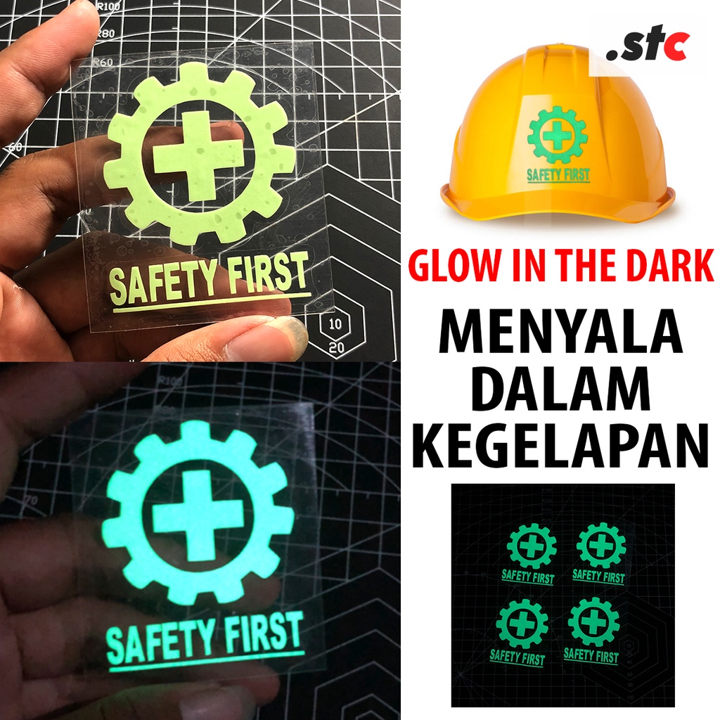 Jual Sticker Cutting Glow in The Dark Safety First Stiker Logo K3 ...