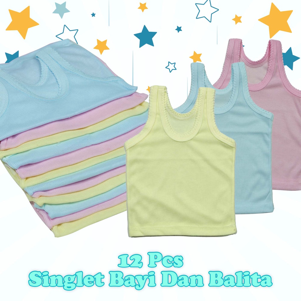 Jual (GROSIR) PAKET 12 PCS / 1 LUSIN Singlet Bayi Balita Polos Warna ...