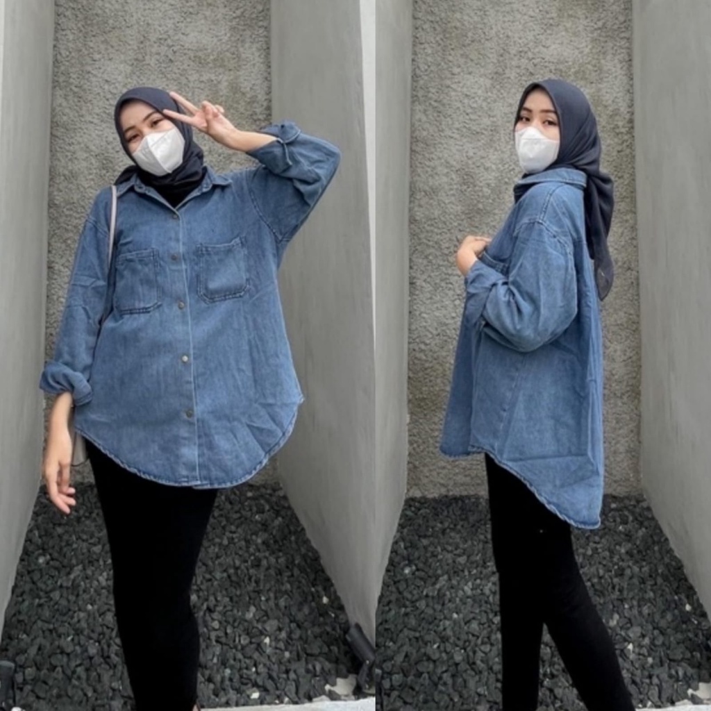 Jual NANDO KEMEJA OVERSIZED DENIM JUMBO BIG SIZE MUSLIMAH KEKINIAN ...