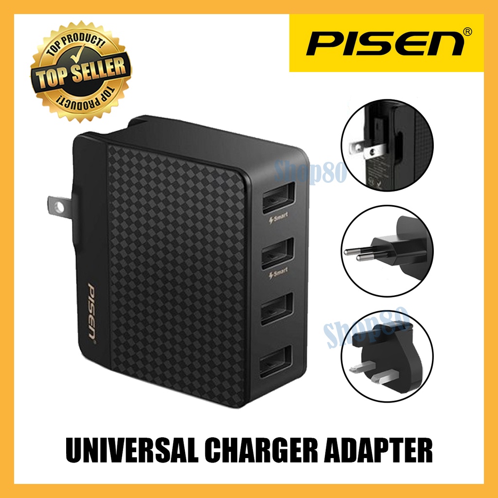 Jual Pisen Universal Travel Adaptor 4 Port USB 4A Charger Colokan US UK ...