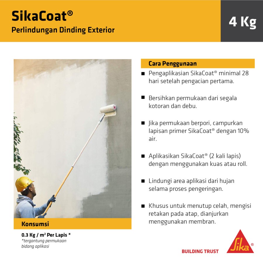 Jual SikaCoat Plus Pelapis Anti Bocor Elastis Dinding Tembok Luar 4Kg ...