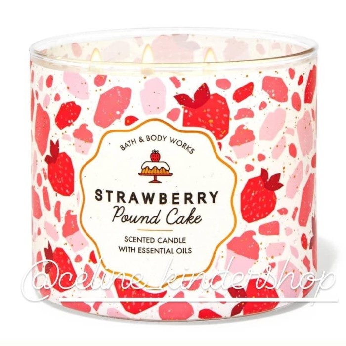 Jual Bath and Body Works Strawberry Pound Cake 3 Wick Candle (Besar ...