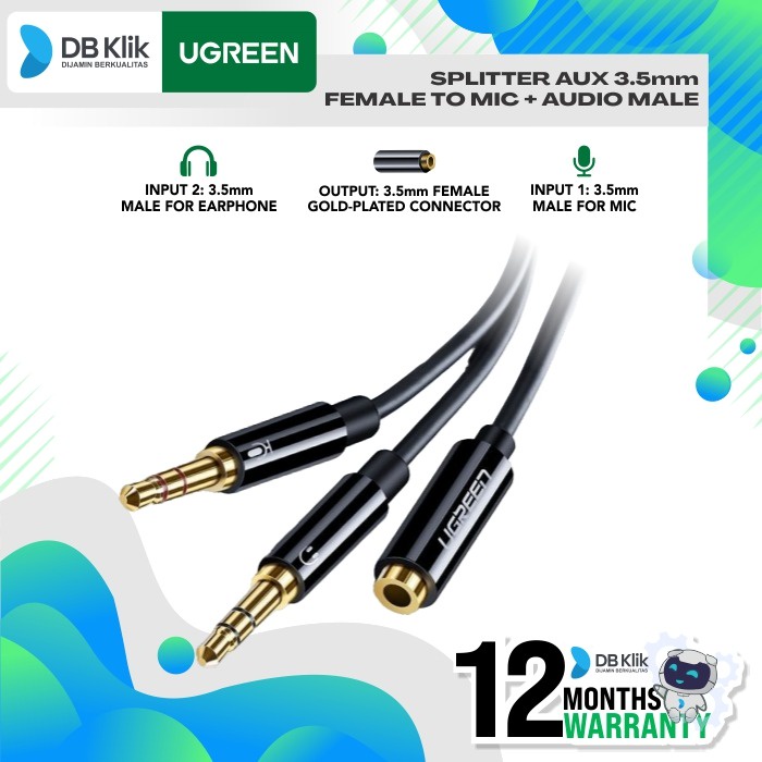Jual Splitter UGreen Aux 3.5mm ABS Female to Mic + Audio Male (20898 ...