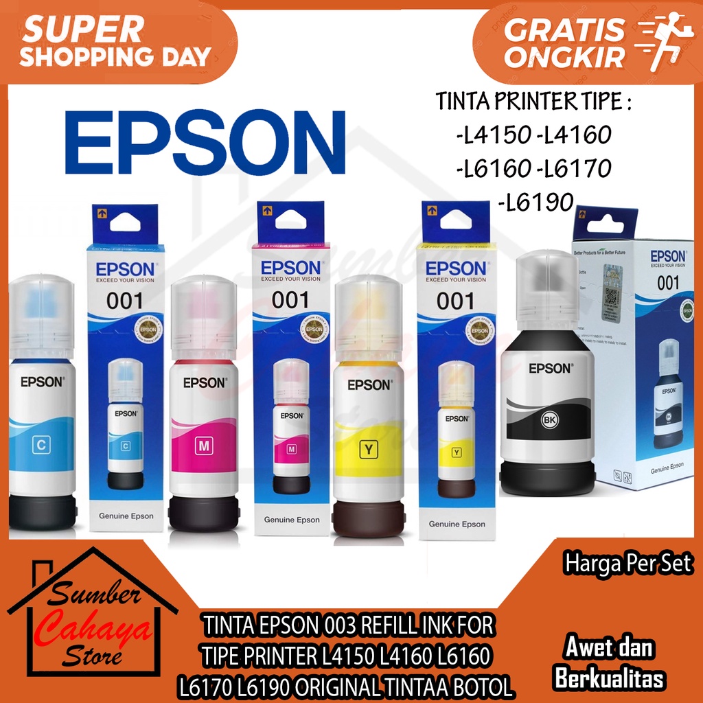 Jual TINTA EPSON 001 REFILL INK FOR PRINTER TIPE PERINTER L4150 L4160 L6160 L6190 L4260 L4266 ...