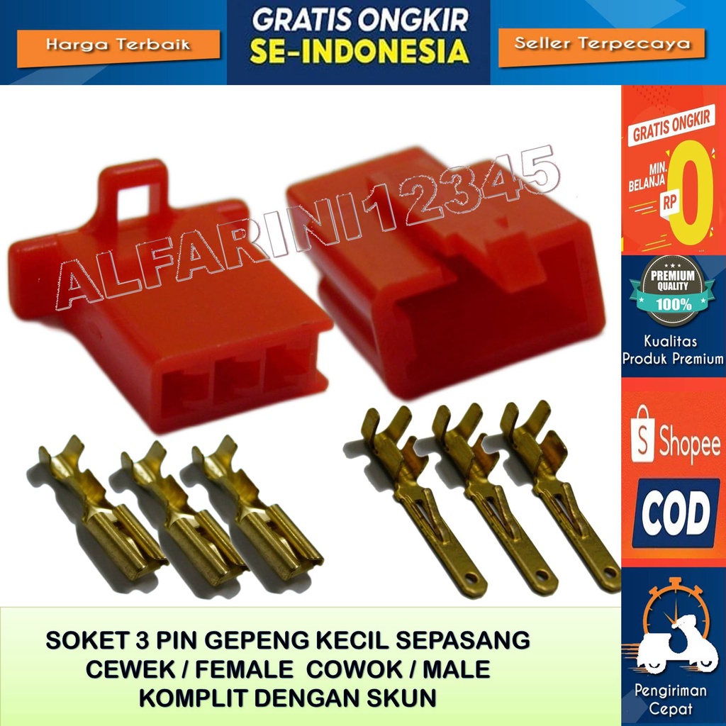 Jual SOKET 3 PIN MERAH SOKET KONEKTOR SOCKET CONNECTOR MOTOR MOBIL ...