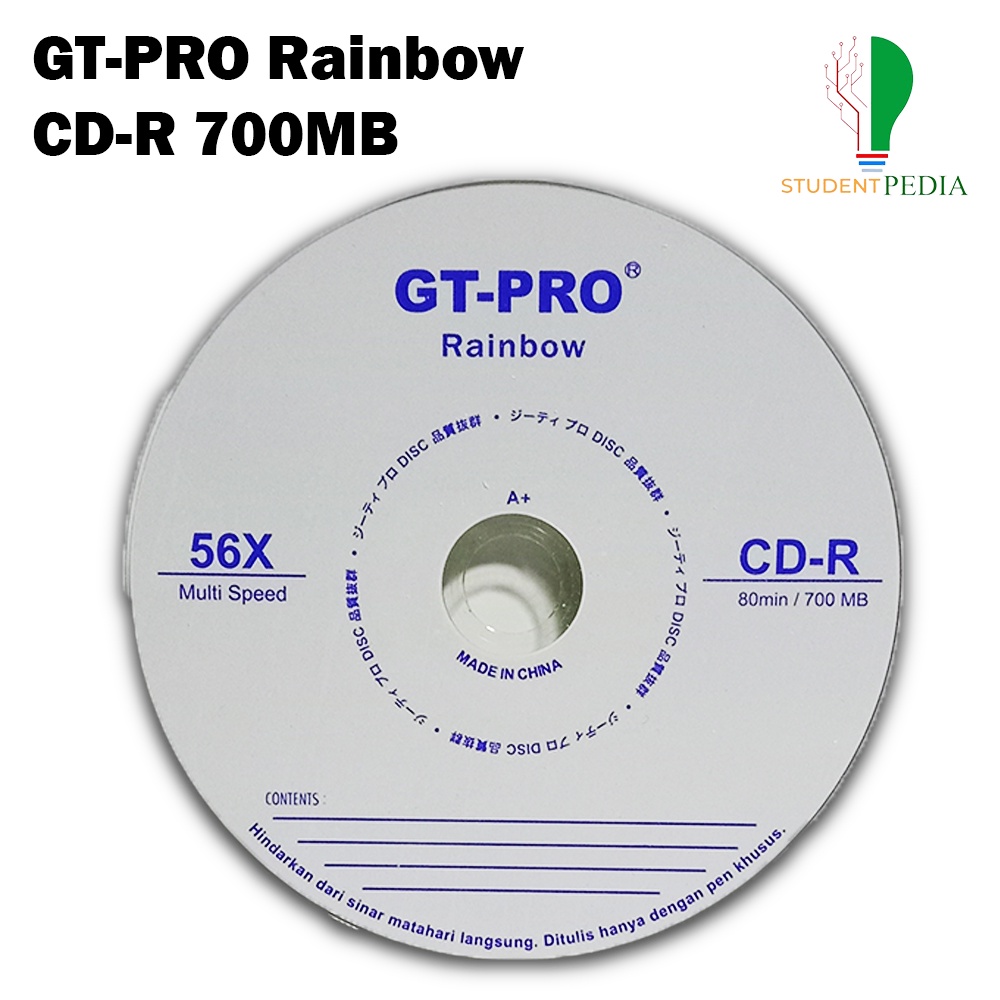 Jual Kaset Kosong - GT-PRO Rainbow CD-R 80min / 700 MB Multi Speed 56x - Compact Disc / Blank CD ...