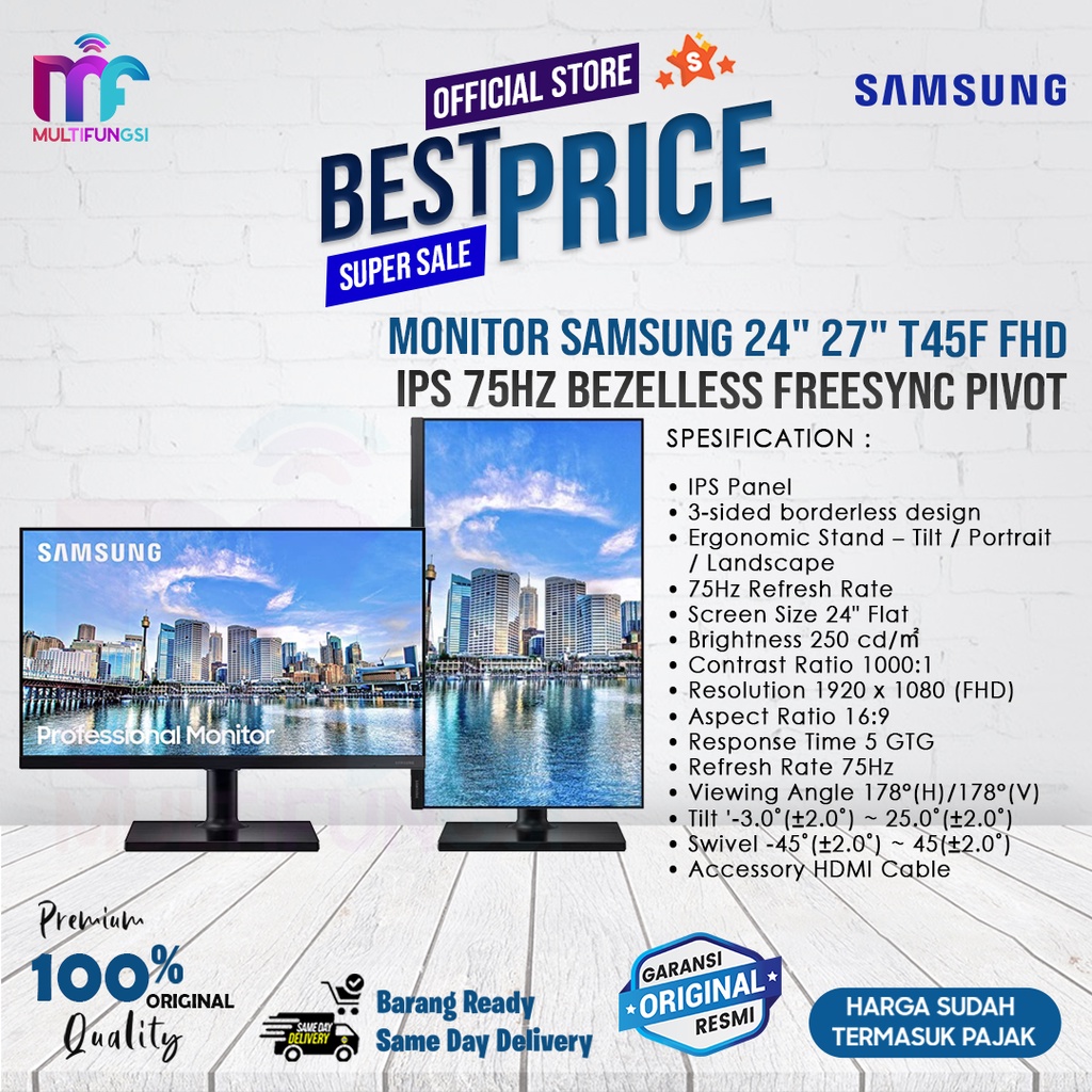 Jual Monitor Samsung 27" F27T450 FHD IPS 75Hz T45 Bezelless FreeSync ...
