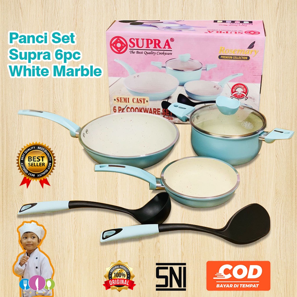 Jual Panci Set Supra 6pc White Marble / cookware set semicast Anti ...
